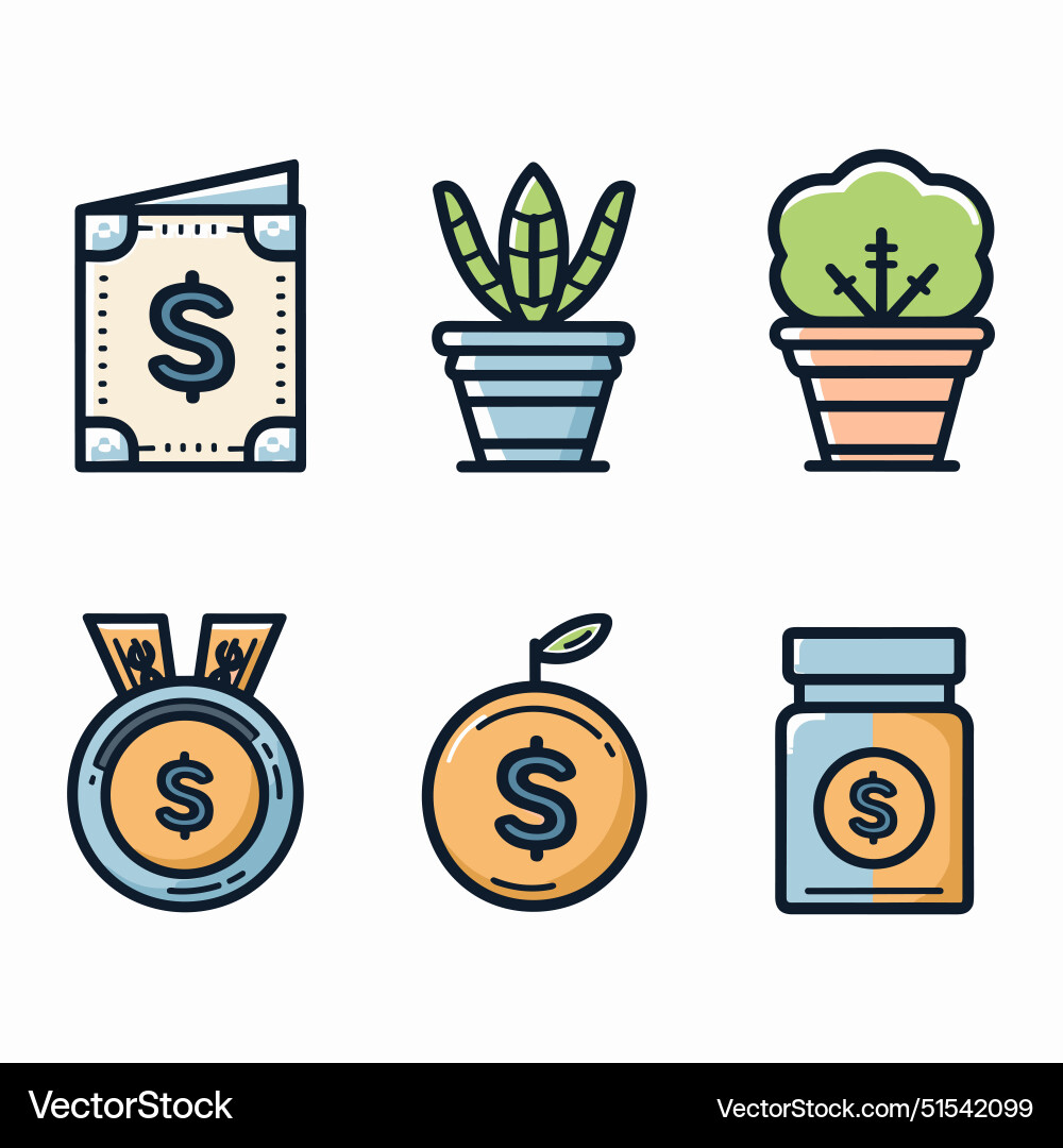 Set investment wealth icons featuring Royalty Free Vector
