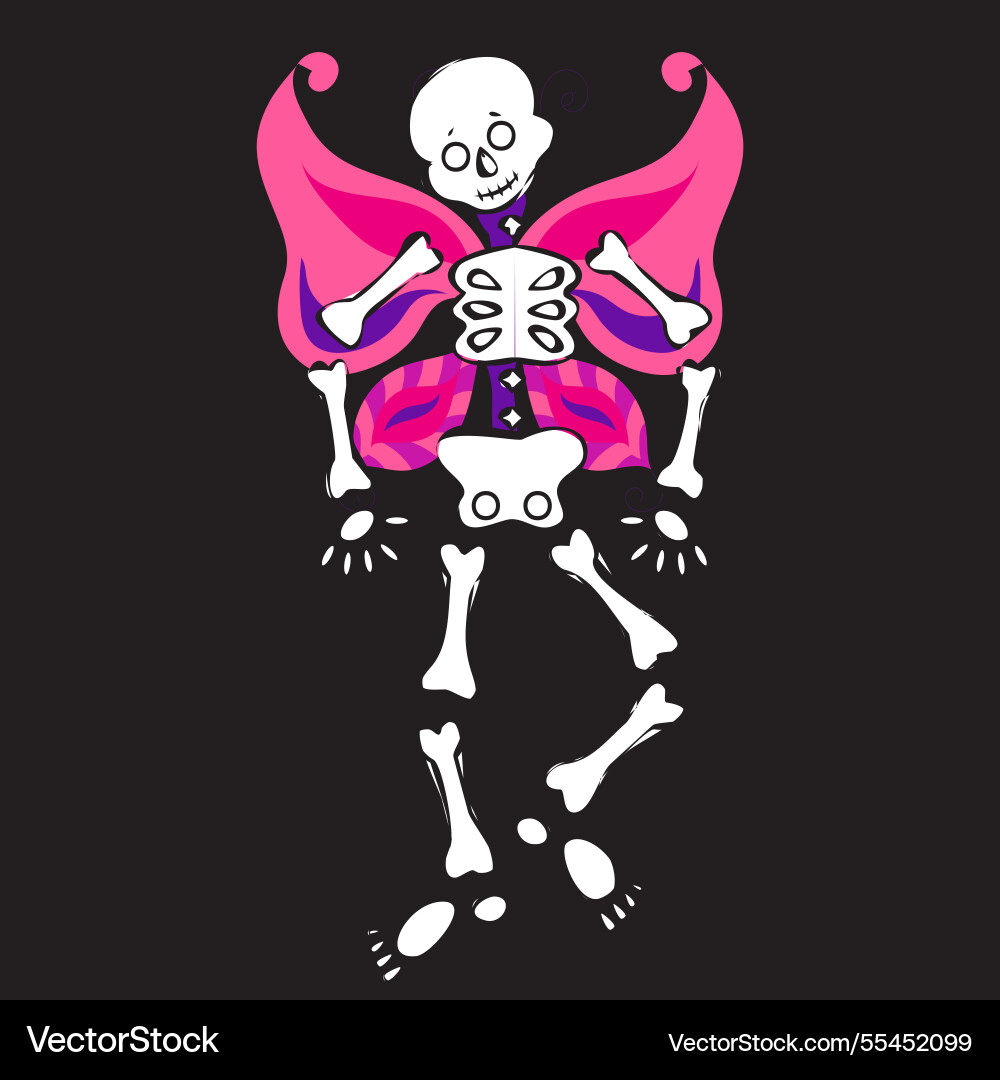 Skeleton with butterfly wings on a black Vector Image