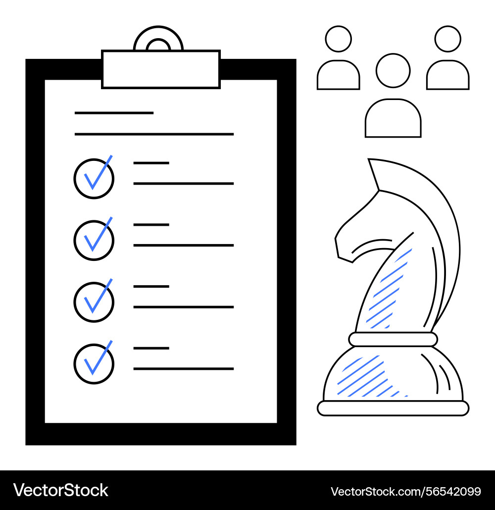 Strategic planning with checklist chess knight Vector Image