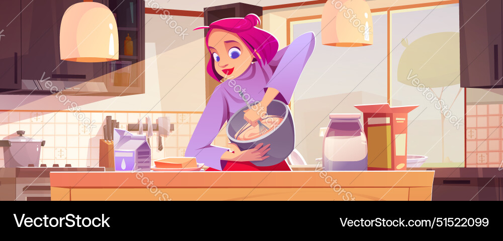 Young woman cooking in kitchen Royalty Free Vector Image
