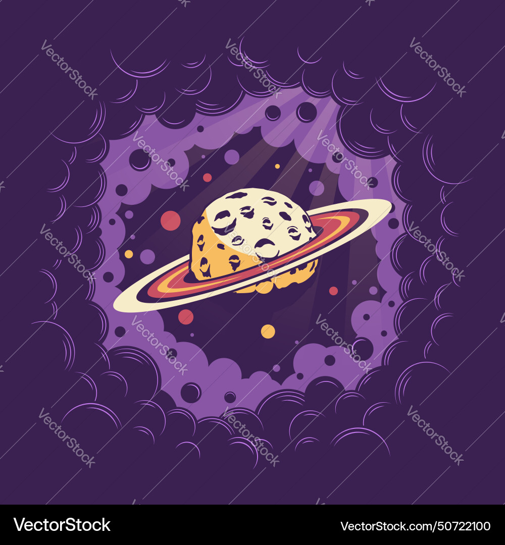 Alien planet with craters and rings in space Vector Image
