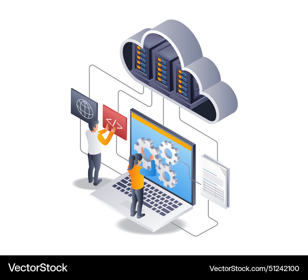 Cloud server hosting technology developer team Vector Image