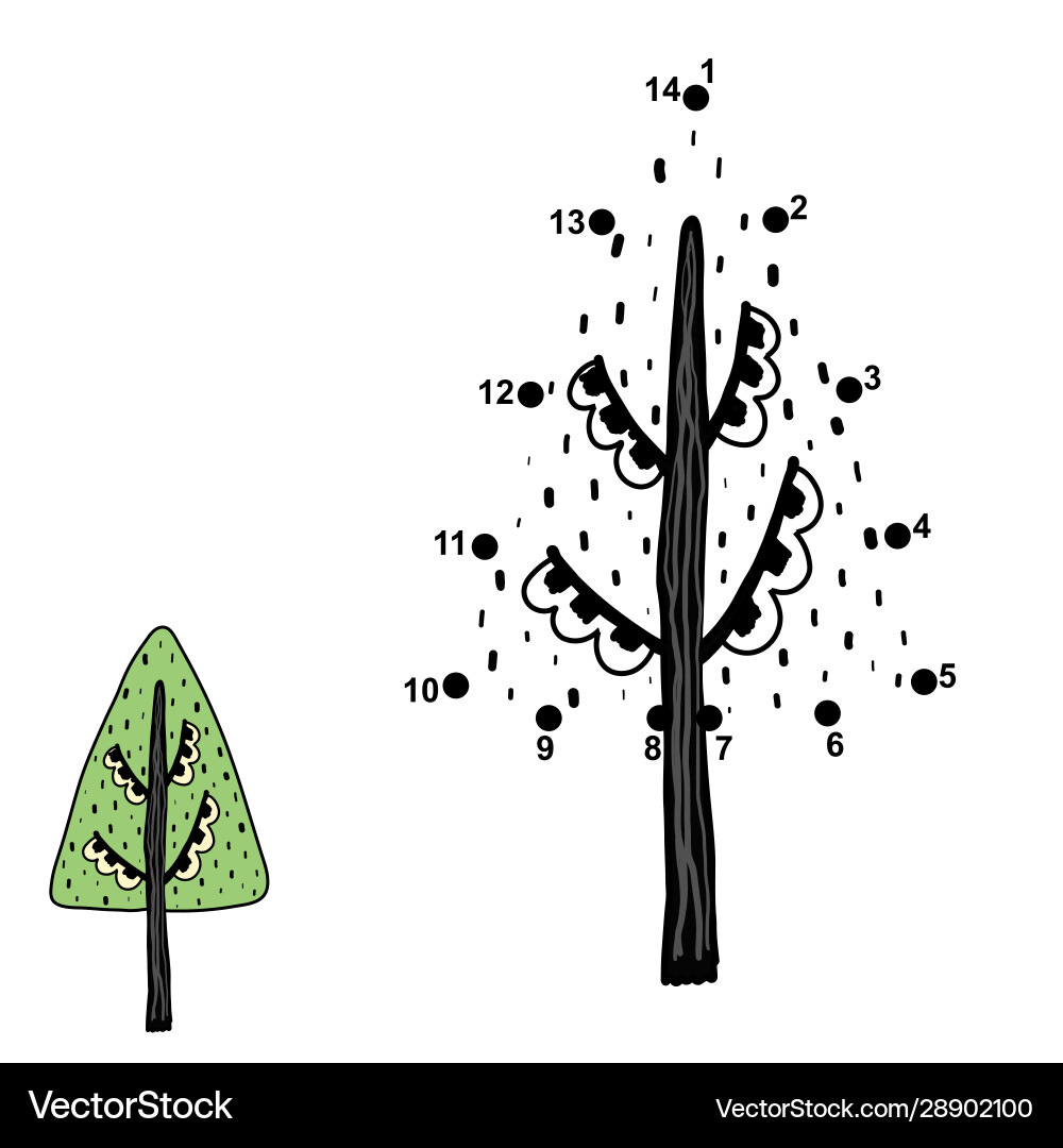Connect dots and draw a tree numbers game Vector Image