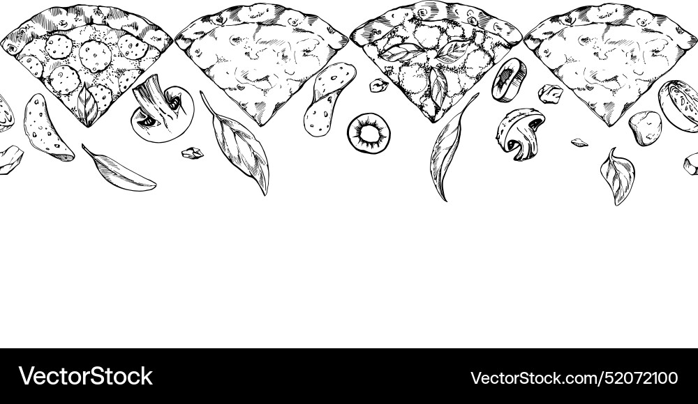 Hand drawn ink pizza slices and toppings Vector Image