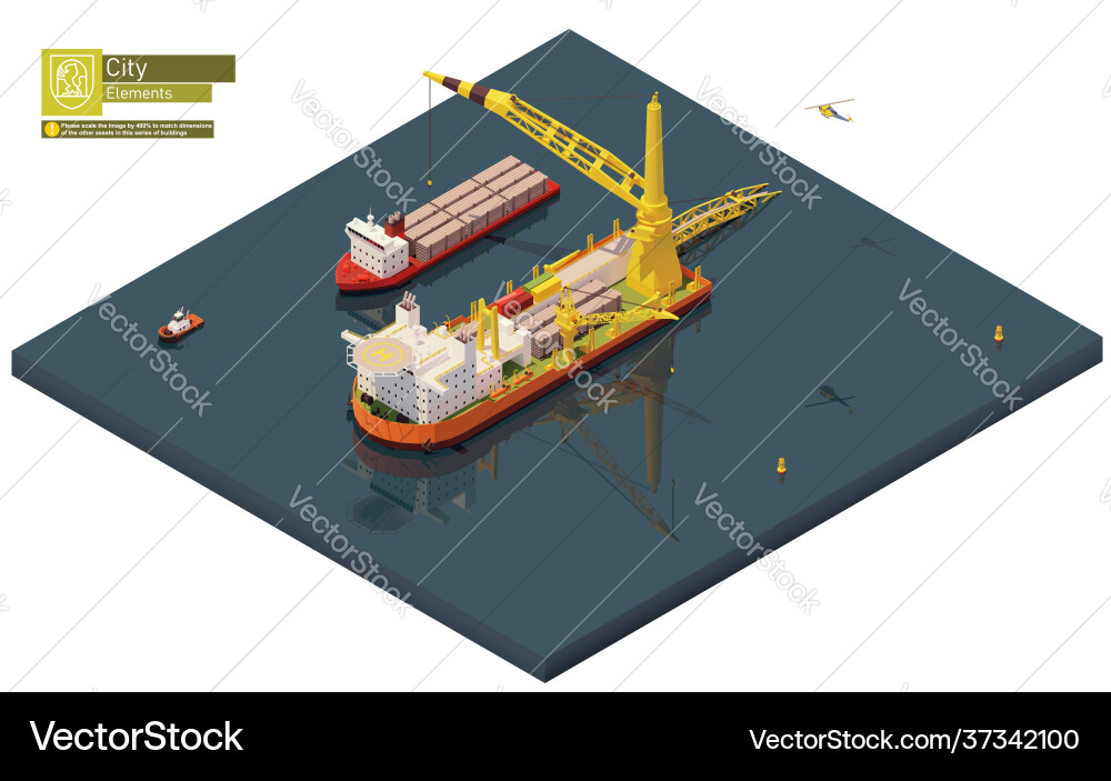 Isometric pipe laying vessel lay ship Royalty Free Vector