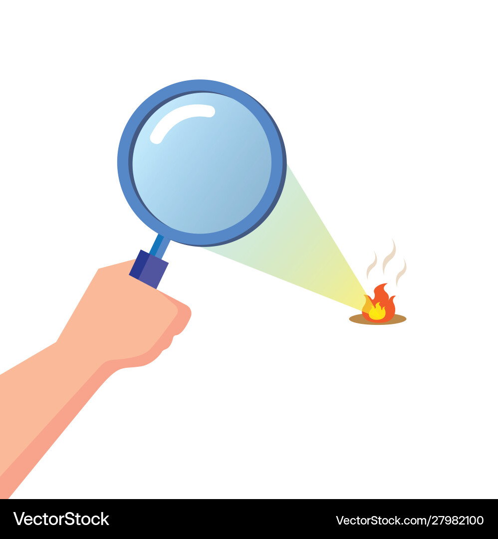 Making fire from magnifier glass flat Royalty Free Vector
