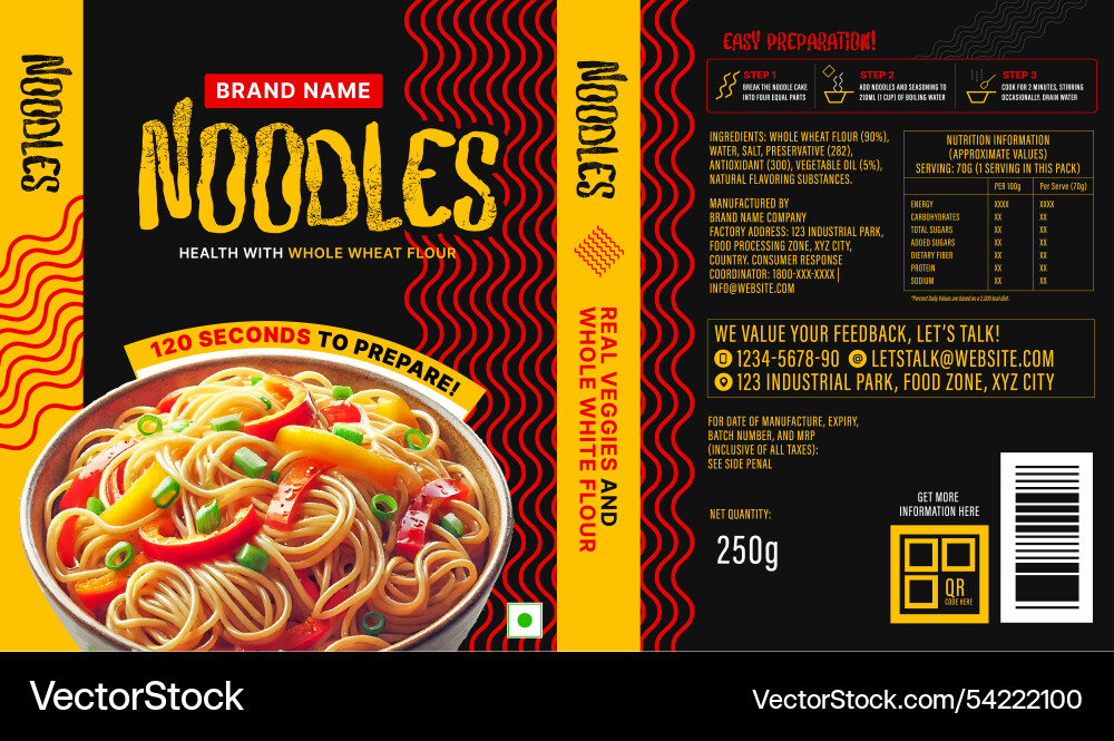 Noodles packet packaging design Royalty Free Vector Image