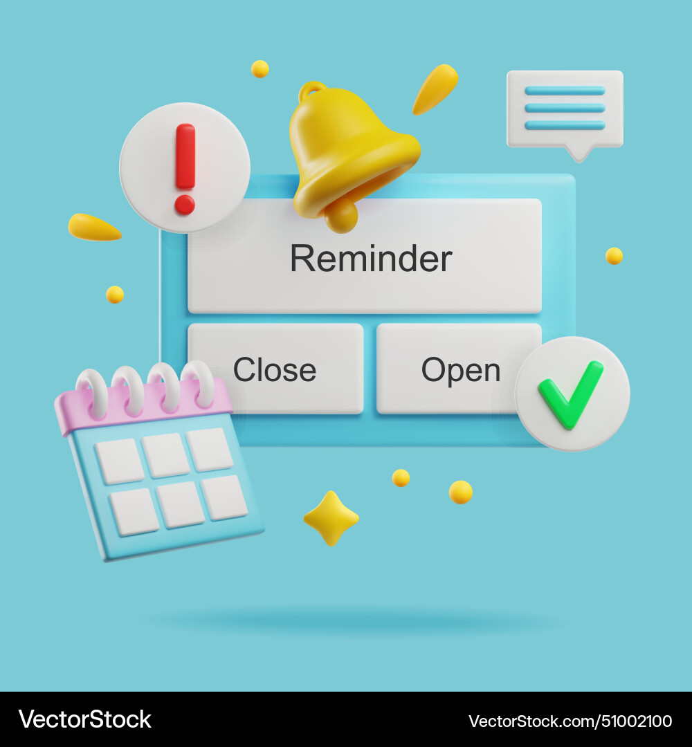 Online reminder notification 3d style Royalty Free Vector