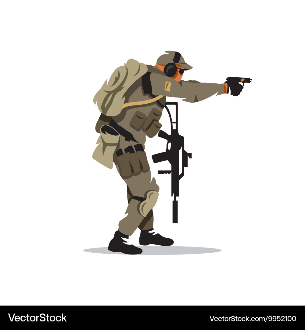Tactical shooting warrior cartoon Royalty Free Vector Image