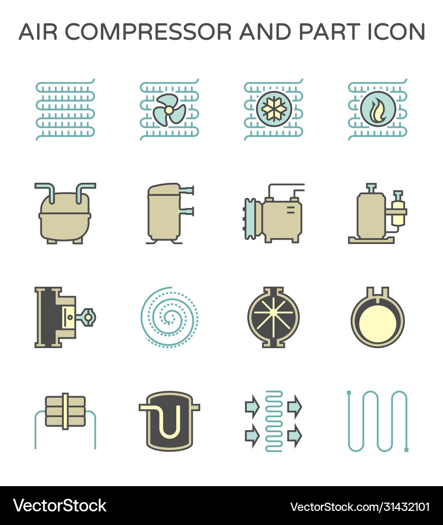 Air compressor and part icon set design editable Vector Image