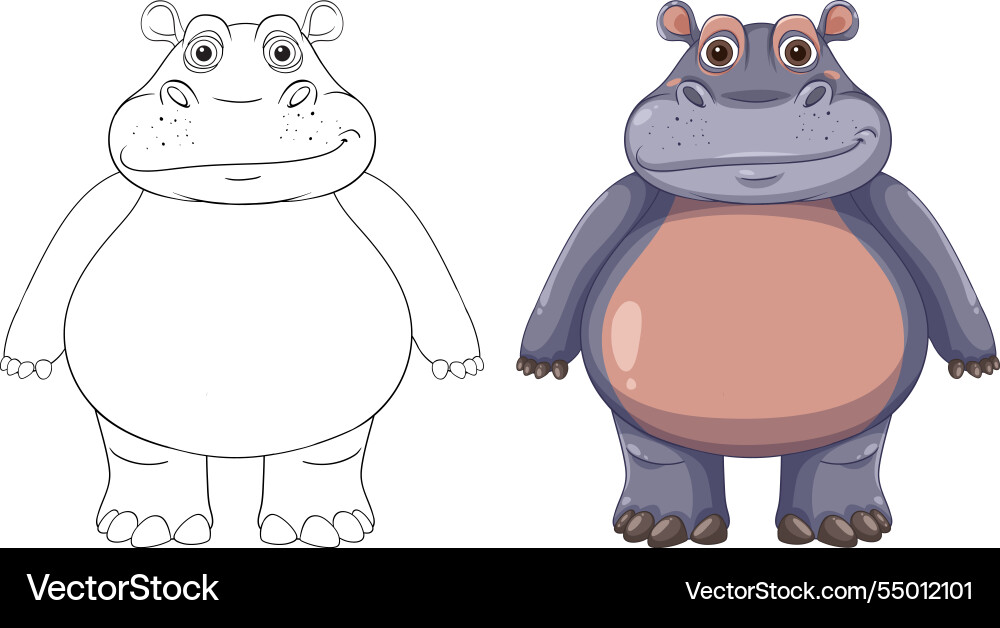 Colorful and outlined hippo cartoon character Vector Image