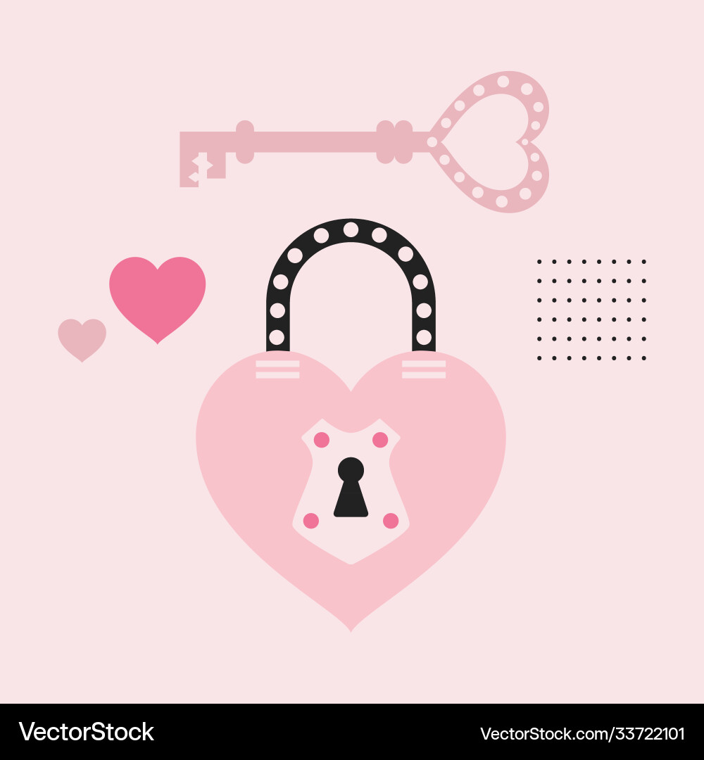 Pink cute cartoon dotted heart shape key and lock Vector Image