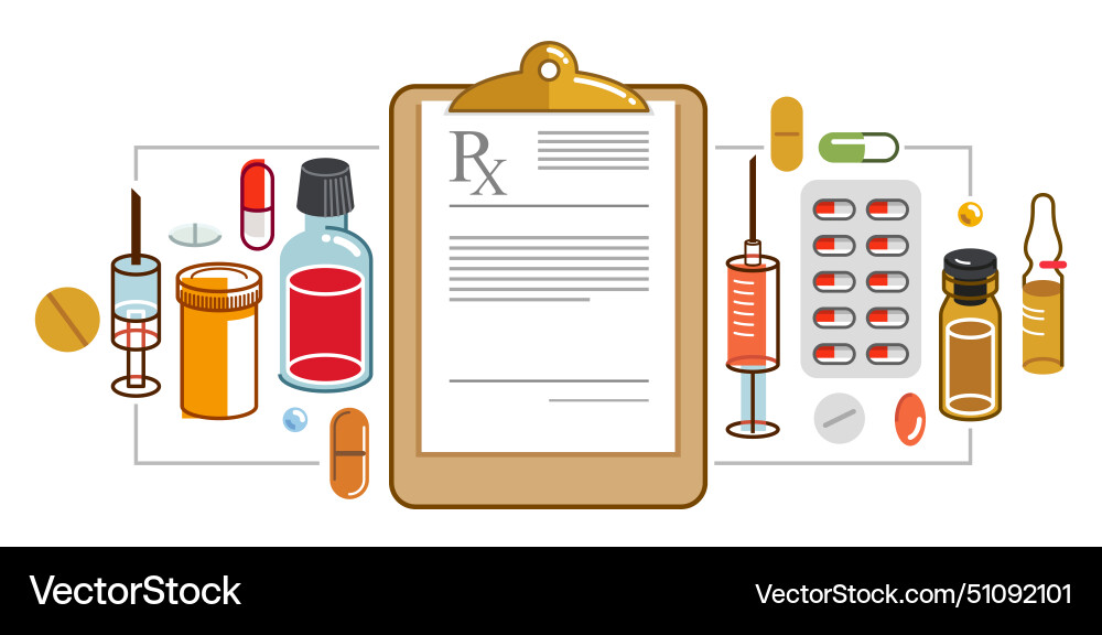 Rx doctor prescription with different drugs Vector Image
