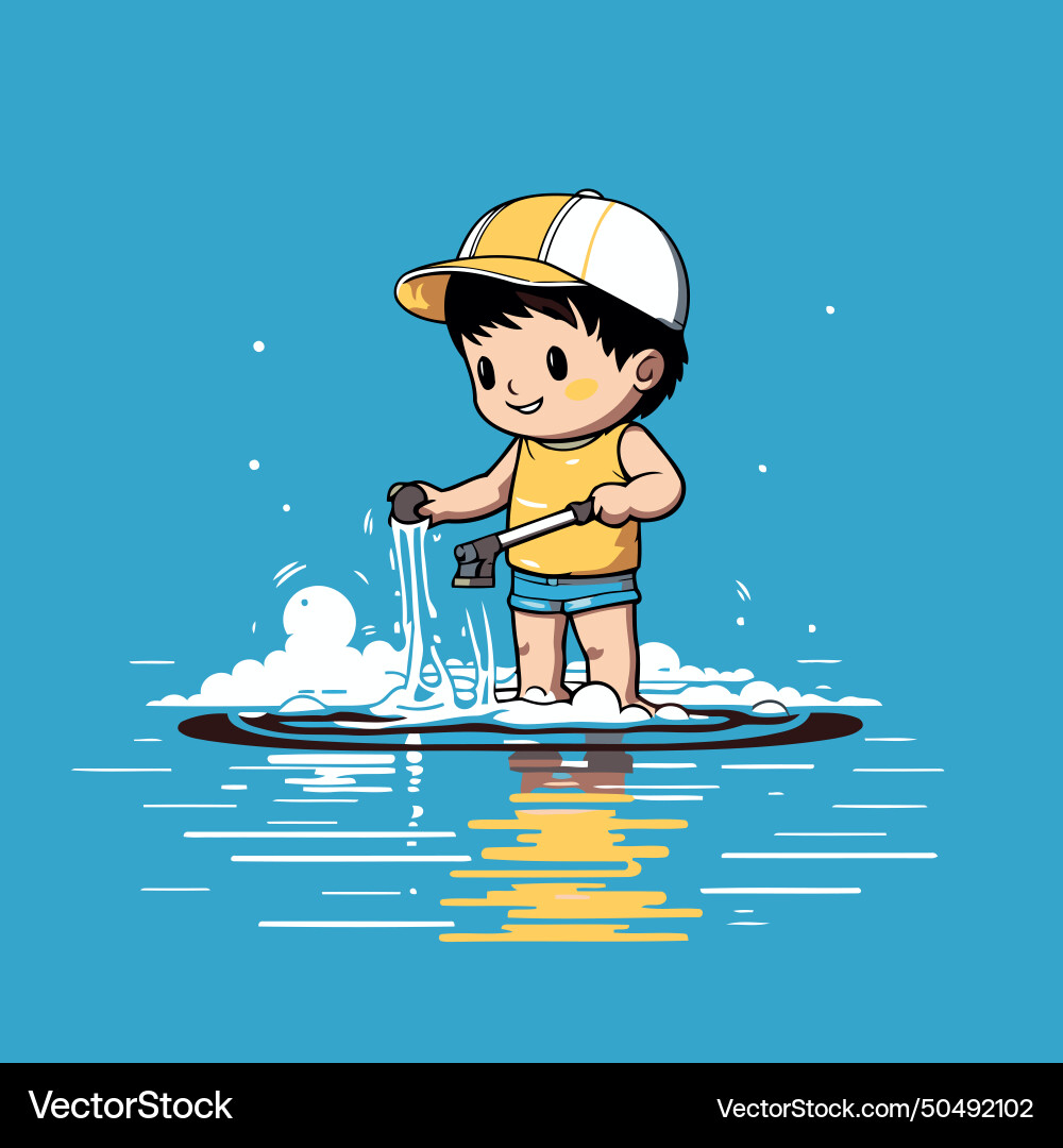 Cute little boy playing with water on the beach Vector Image