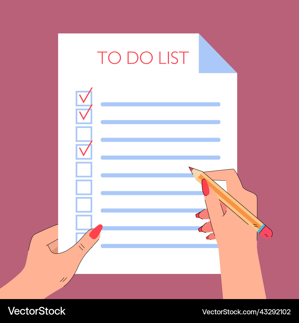 Female hands holding to do list and pencil Vector Image