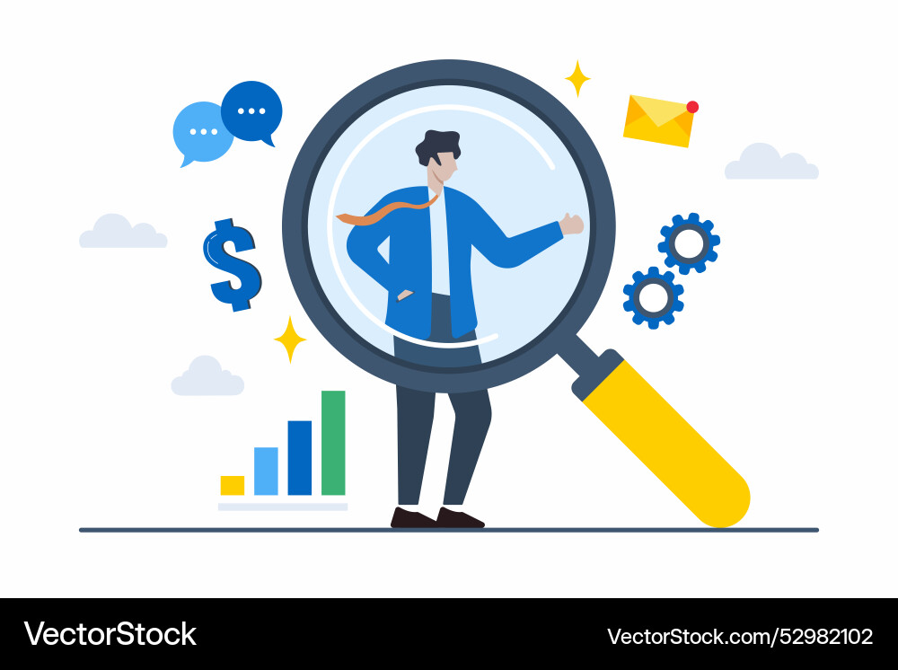 Flat of businessman on magnifying glass Royalty Free Vector