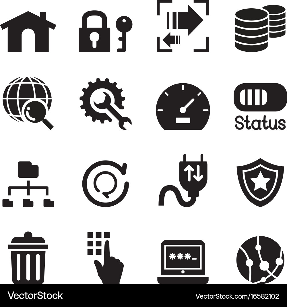Ftp server and hosting icon set Royalty Free Vector Image