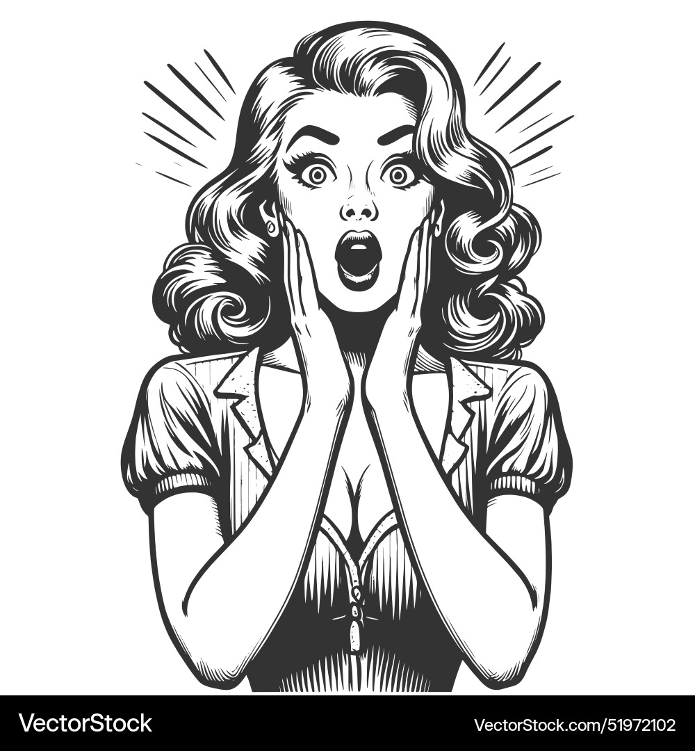 Shocked retro woman engraving Royalty Free Vector Image