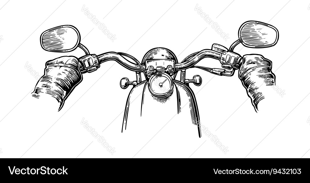 Biker driving motorcycle rides first-person view Vector Image