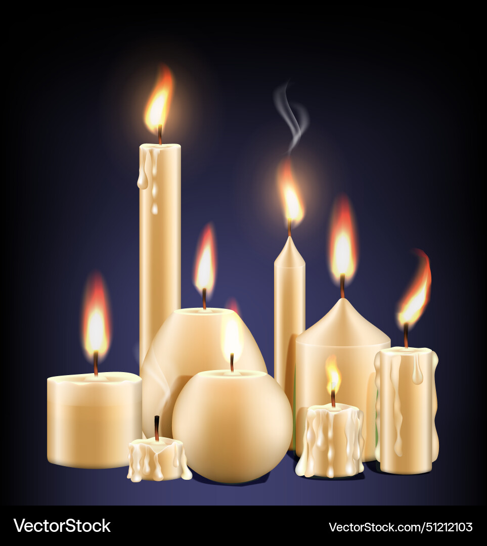 Candles with burning fire and melting wax Vector Image