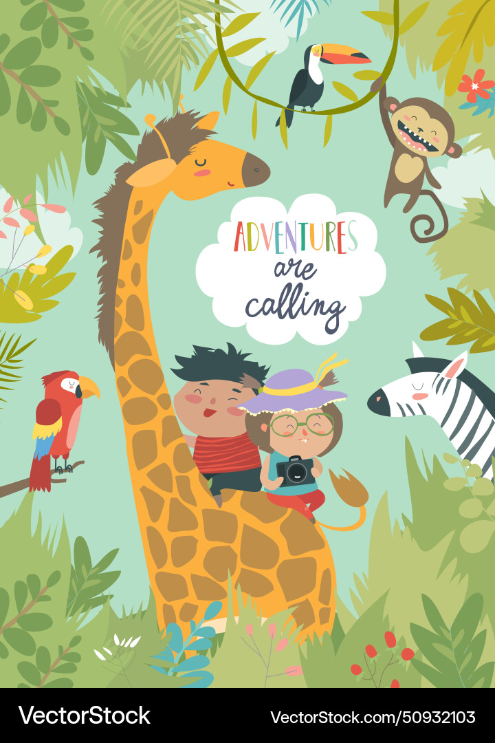 Children riding giraffe Royalty Free Vector Image