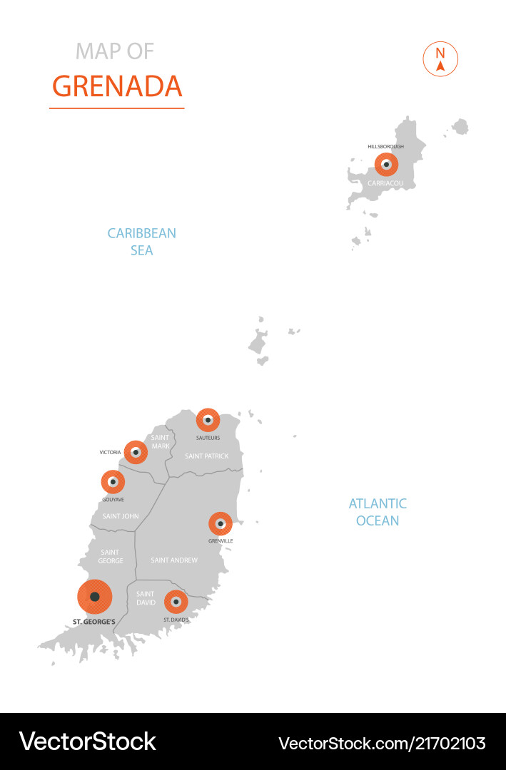 Grenada map with administrative divisions Vector Image