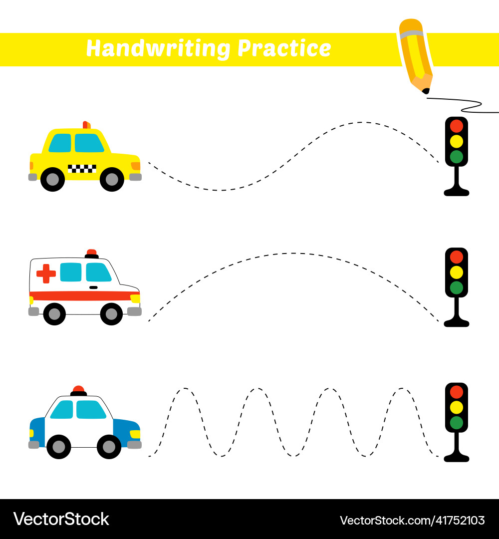 Handwriting practice for kids with taxi ambulance Vector Image