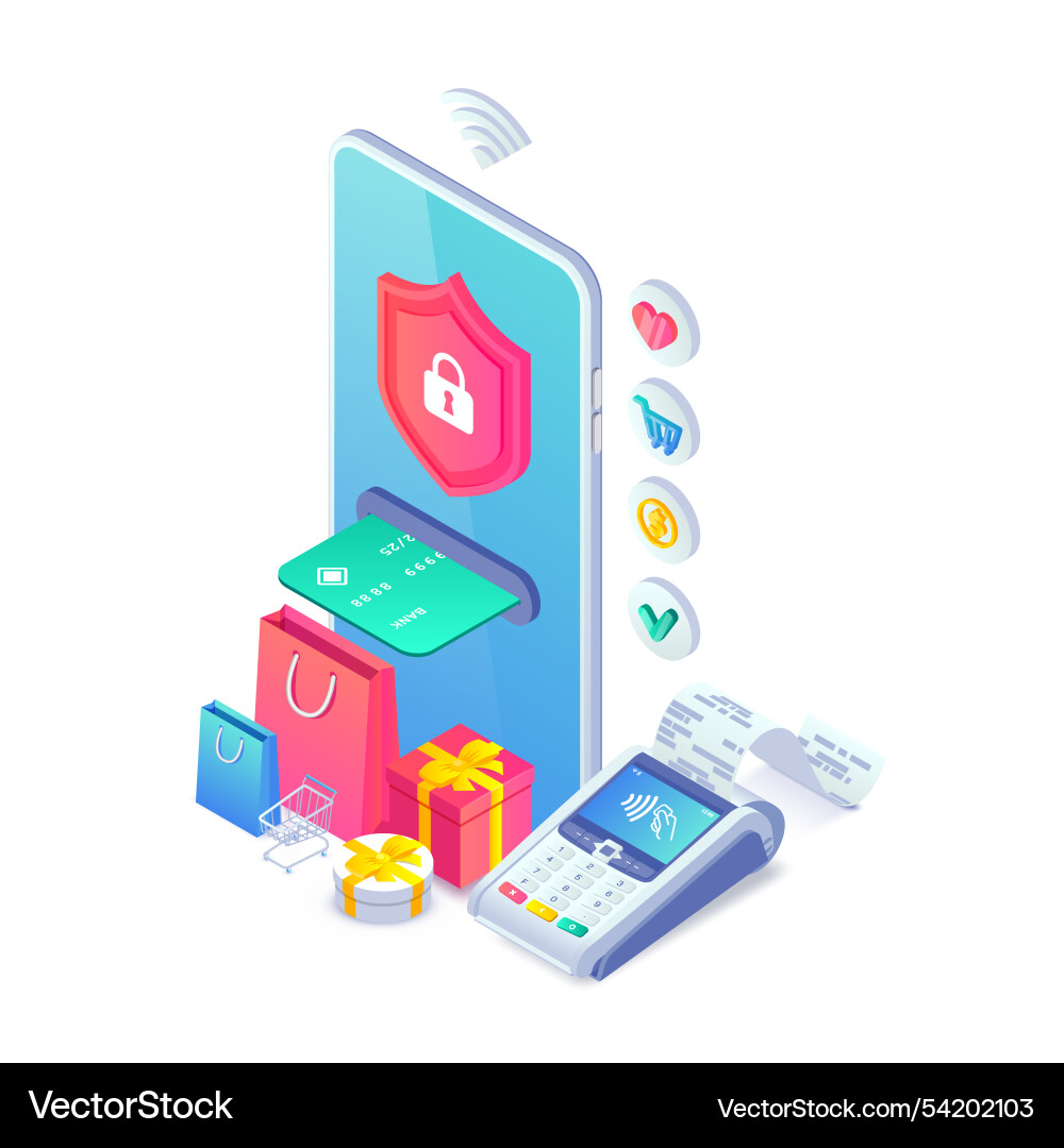 Online secure nfc smartphone payment isometric Vector Image
