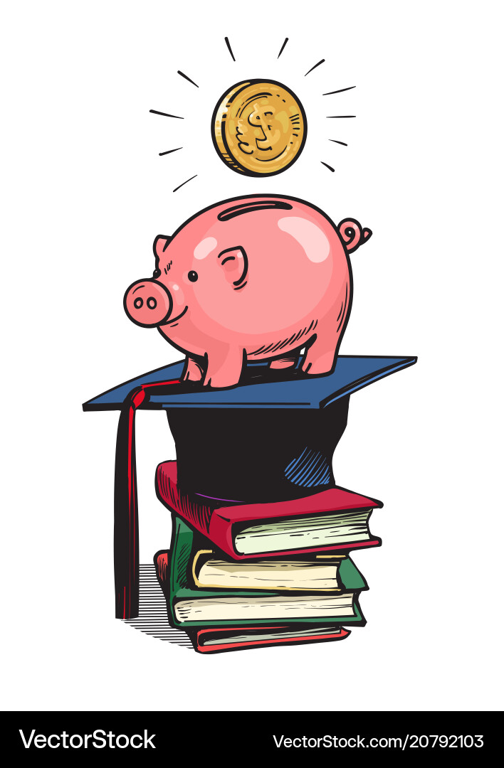 Piggy bank with graduation hat Royalty Free Vector Image
