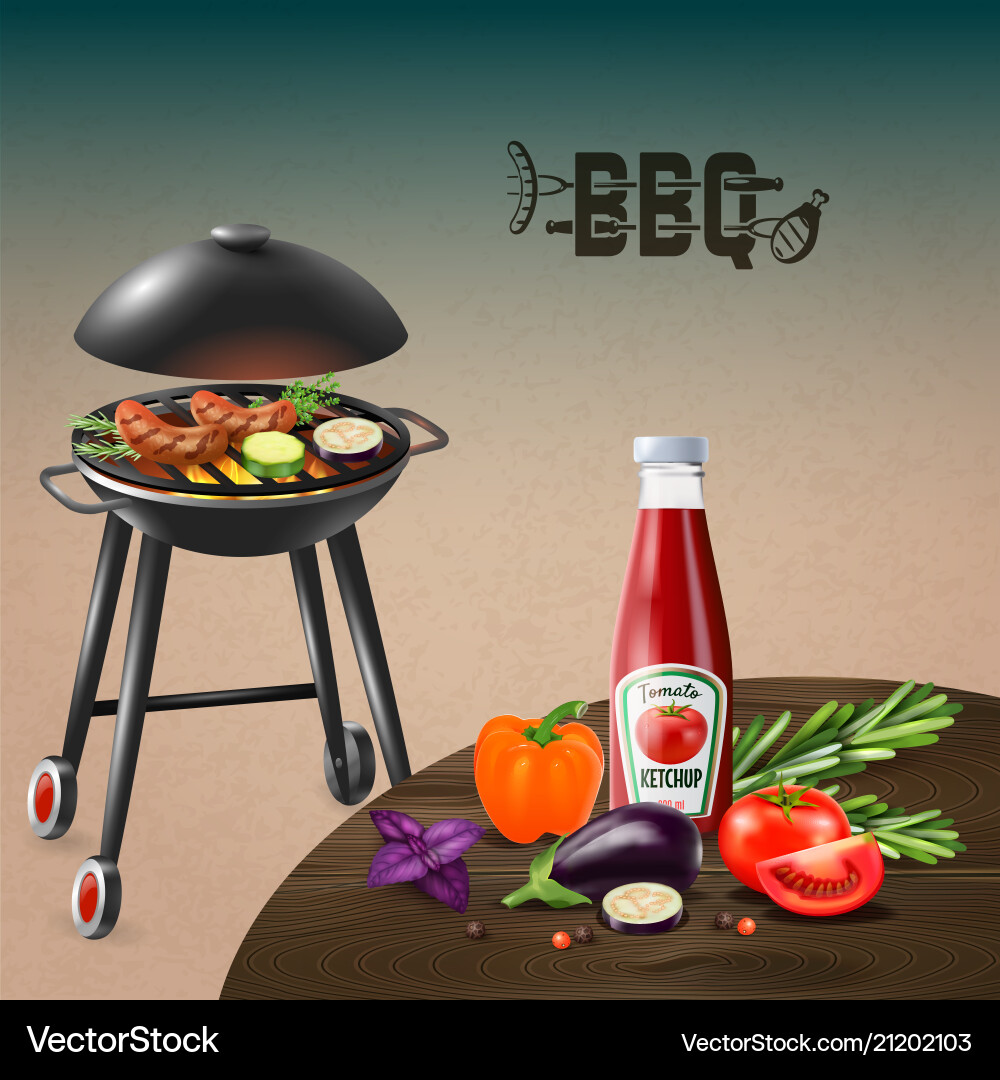 Realistic BBQ Grill Scene Royalty Free Vector Image