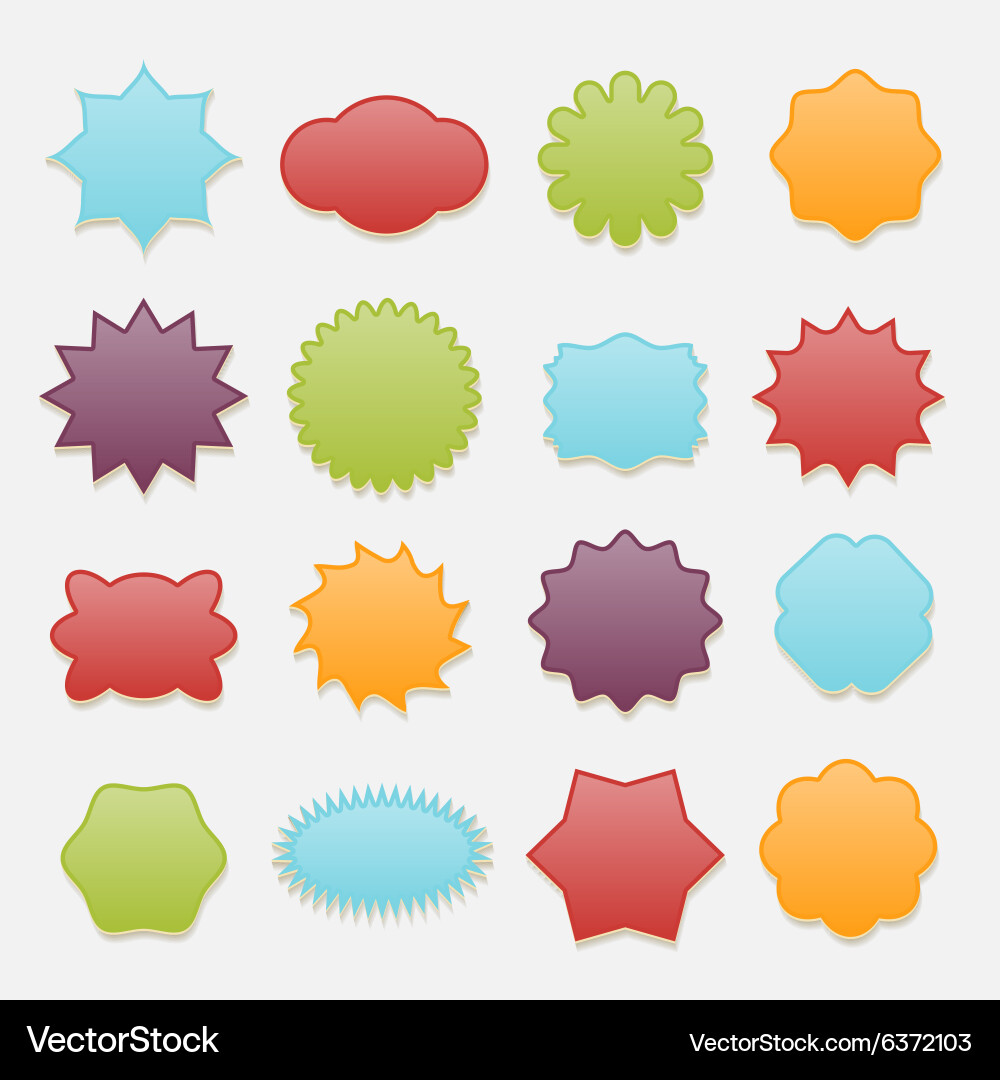 Sticky badges stars and clouds tags set Royalty Free Vector