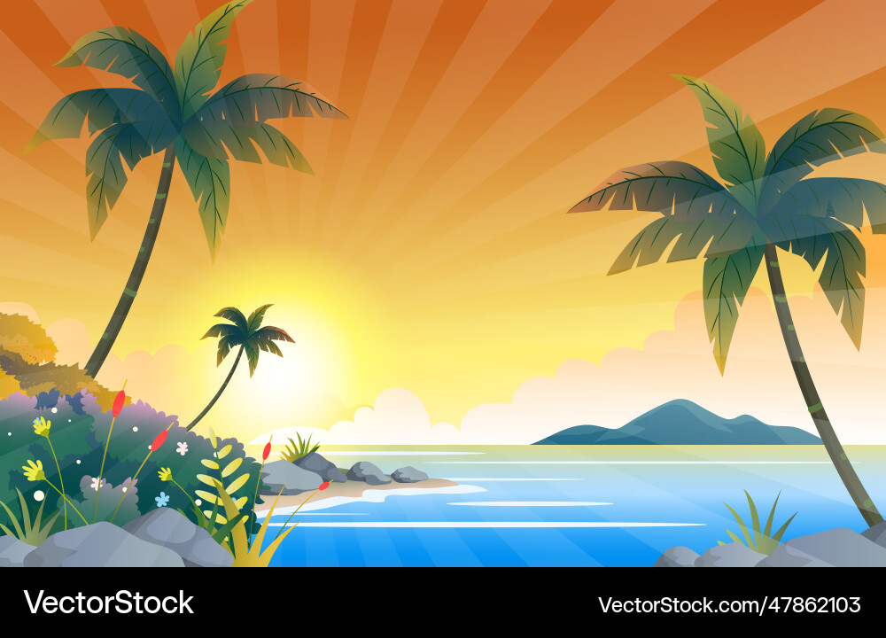 Sunset beach background Royalty Free Vector Image