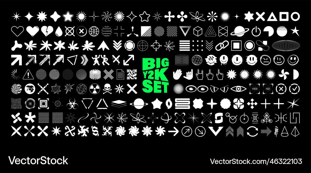 Y2K Acid Rave Icons - Retrofuturistic Royalty Free Vector