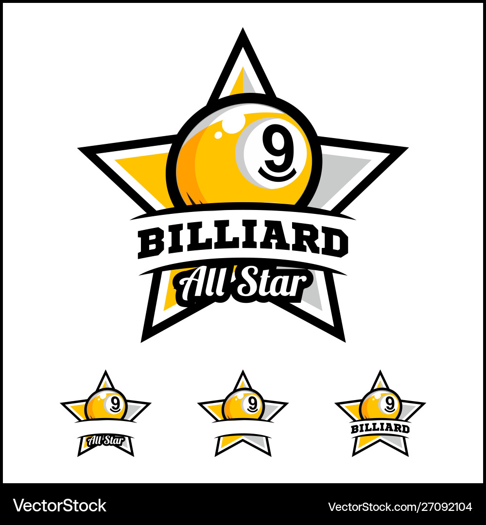 Billiard 9 ball all star badge logo Royalty Free Vector