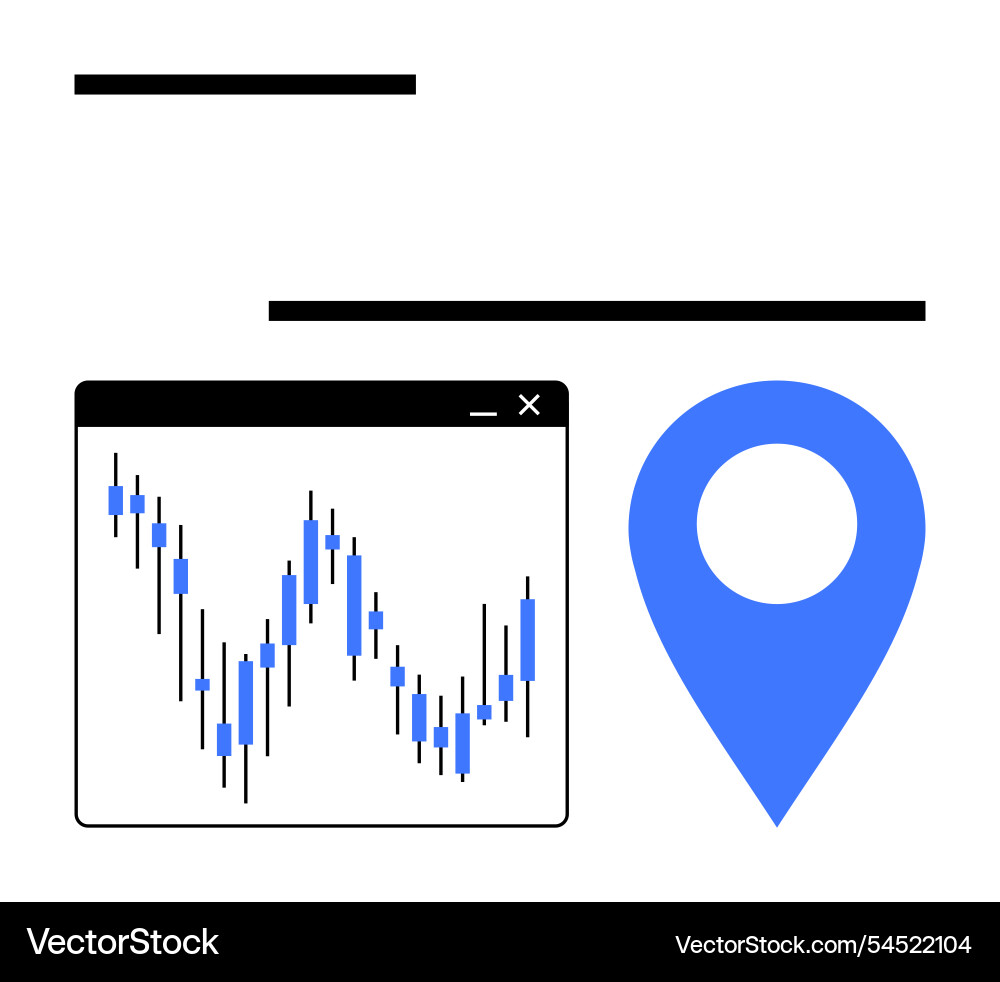 Blue location pin next to stock market graph Vector Image