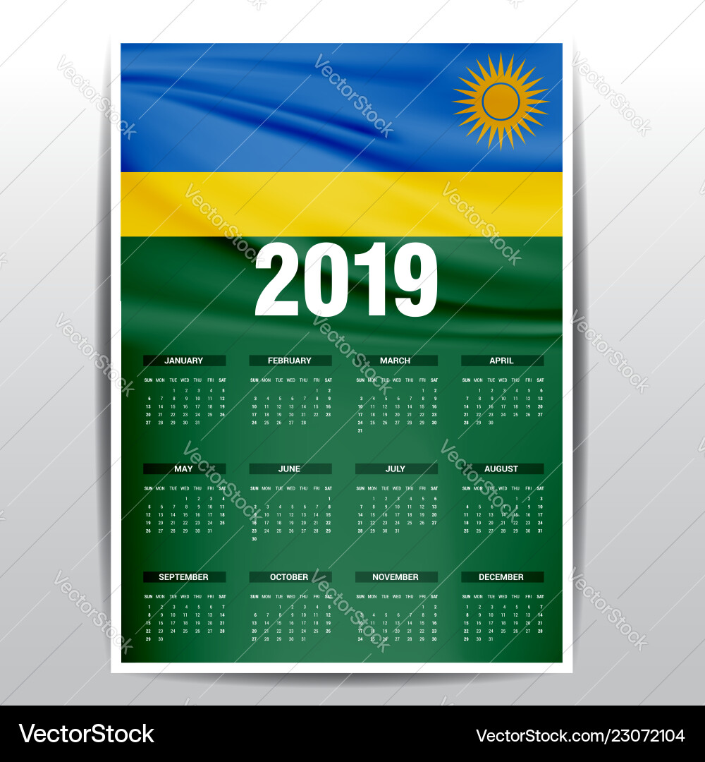 Calendar 2019 rwanda flag background english Vector Image