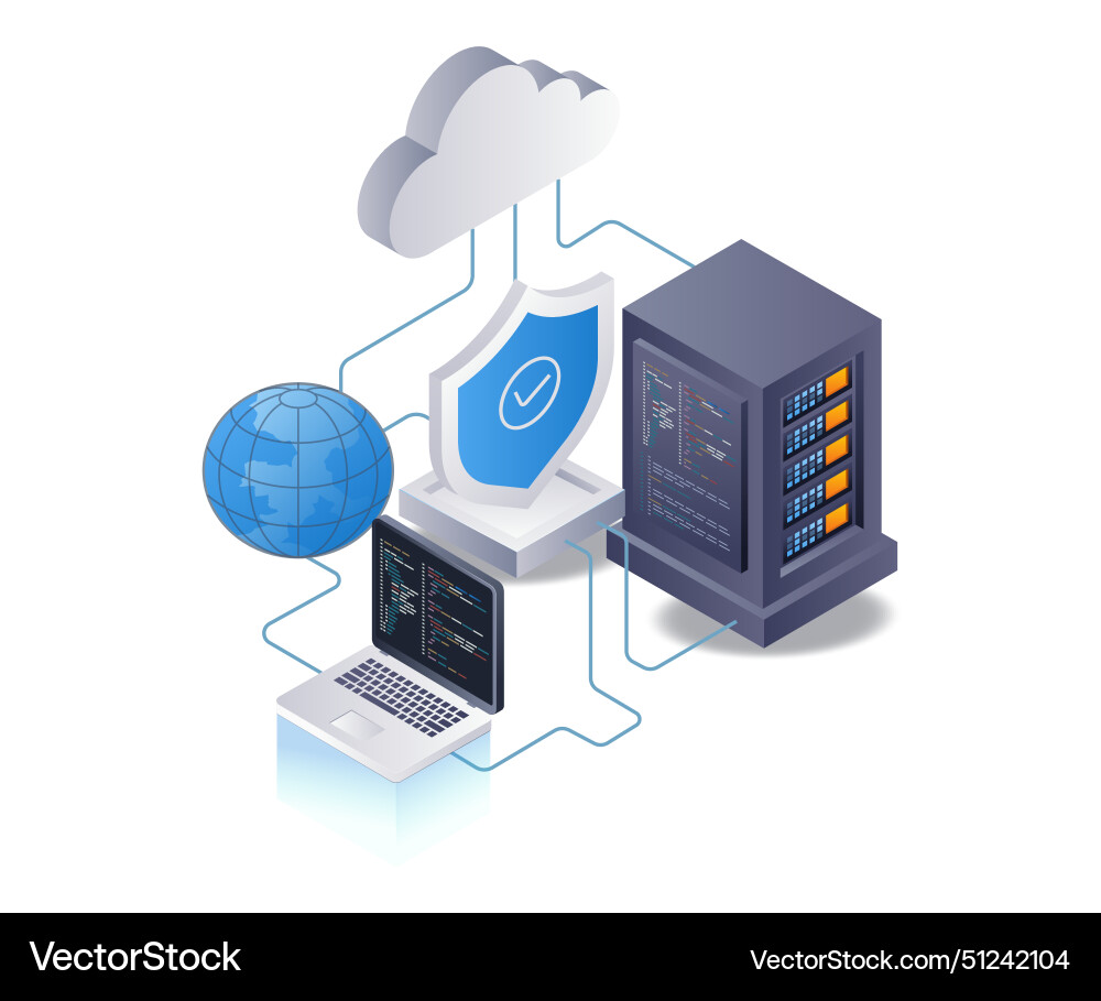 Cloud server security analyst infographic 3d flat Vector Image