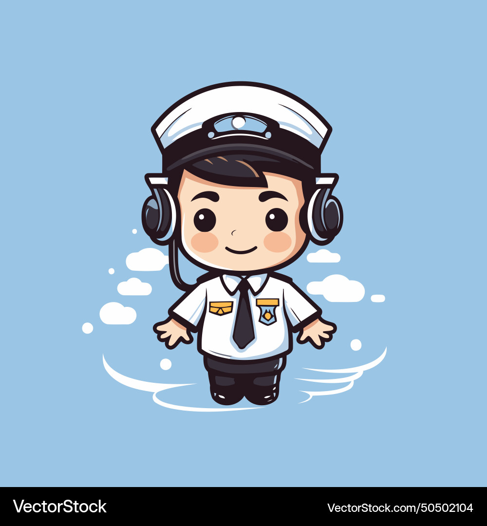 Cute boy pilot in cap and uniform cartoon Vector Image
