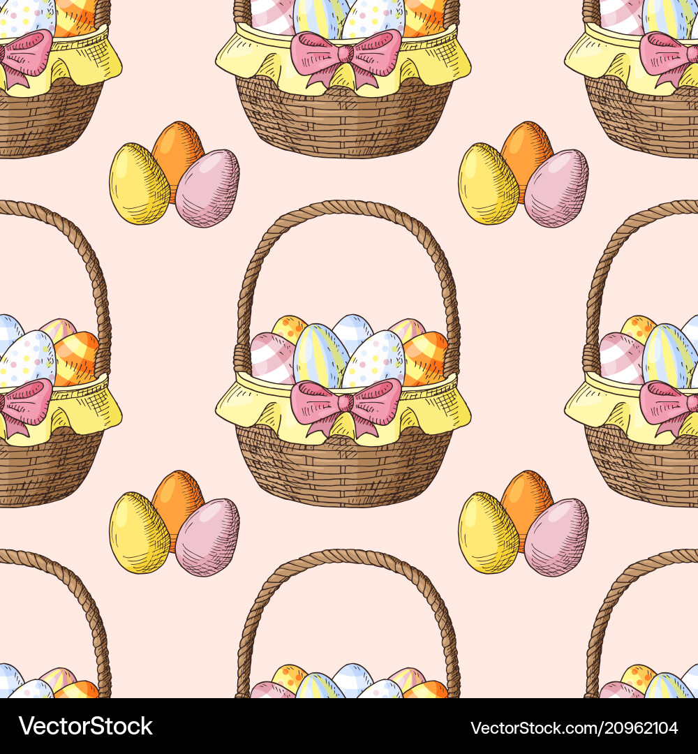 Easter Baskets & Eggs Pattern Royalty Free Vector Image