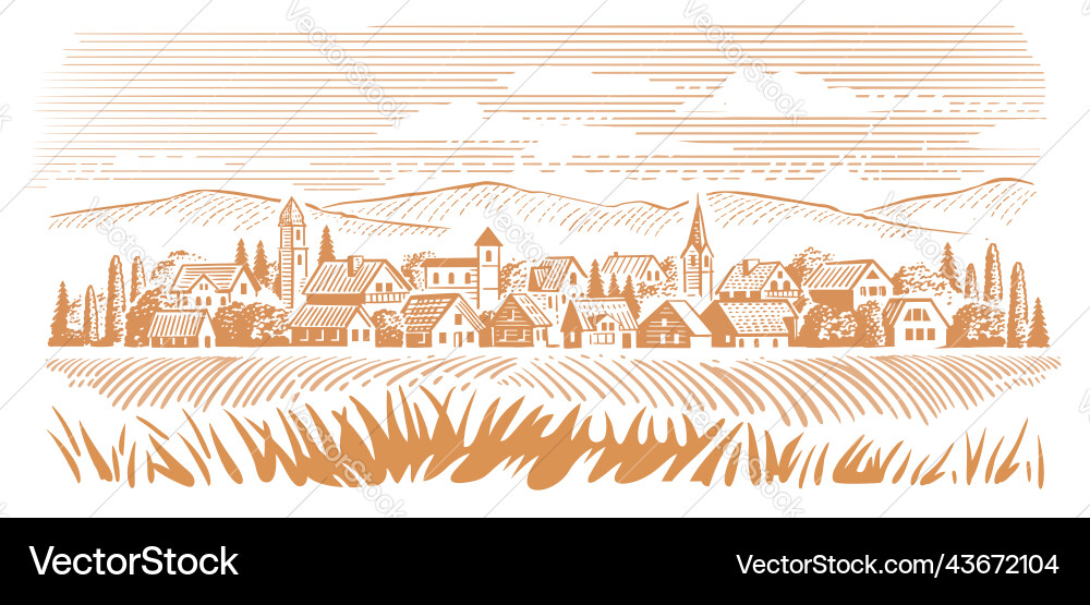 Field with ground farming landscape village Vector Image