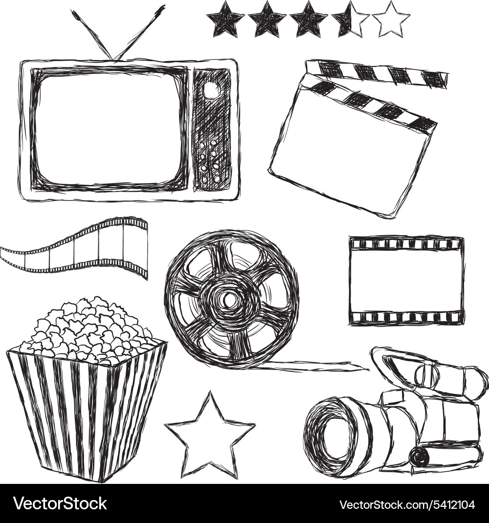 Movie doodle collection Royalty Free Vector Image