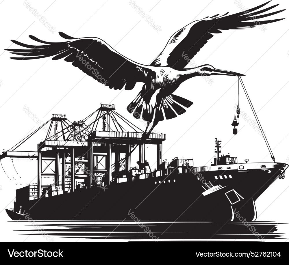 Oceanic operations crane loading to cargo ship Vector Image