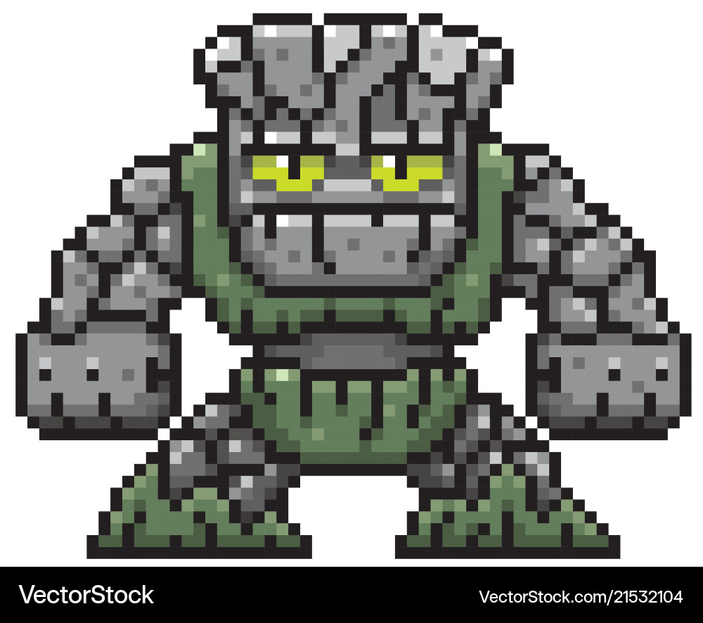 Pixel Stone Monster - Cute Cartoon Royalty Free Vector Image