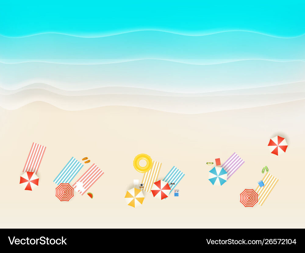 Sandy beach with different accessories top view Vector Image