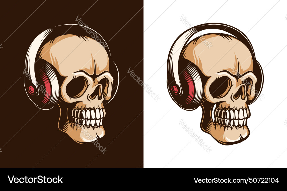 Skull with headphones retro Royalty Free Vector Image