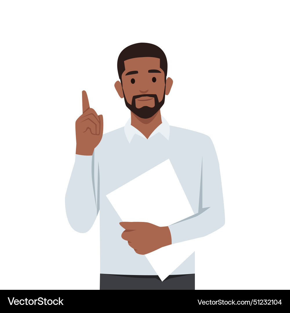 Young black man holding a paper document Vector Image