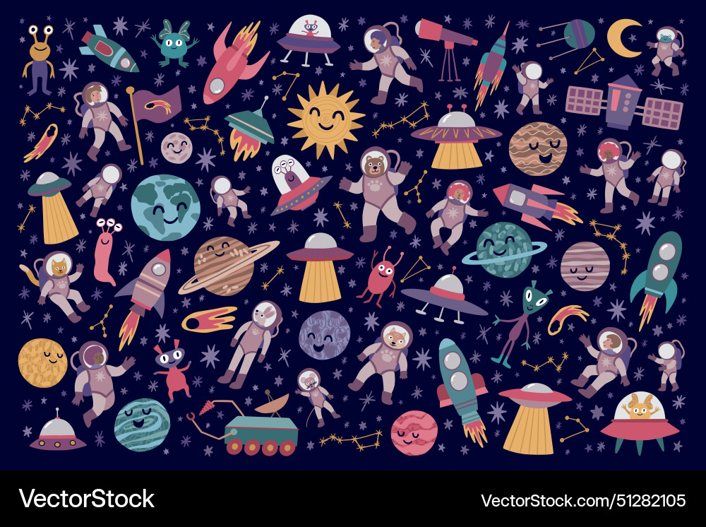 Cute space galaxy planets and animal astronauts Vector Image
