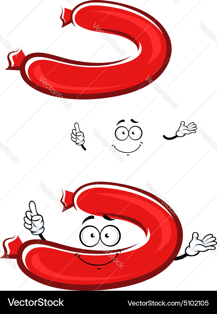 Funny smoked beef sausage cartoon character Vector Image