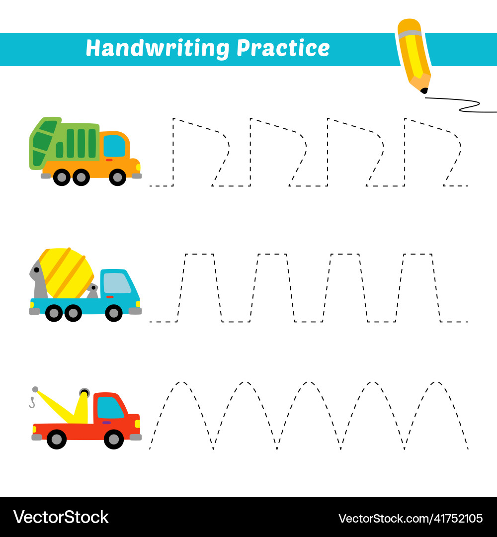Handwriting practice for kids with truck Vector Image