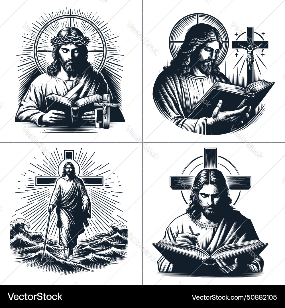 Jesus christ cross praying Royalty Free Vector Image